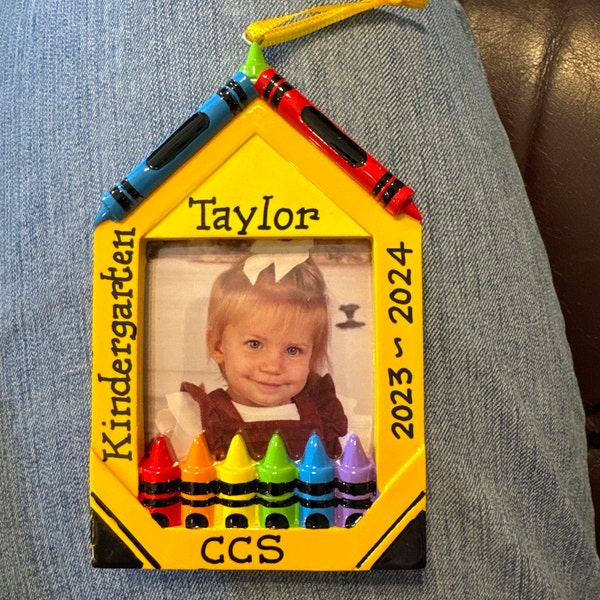 Crayon Picture Frame School Grades Personalized Christmas Ornament-prek ...