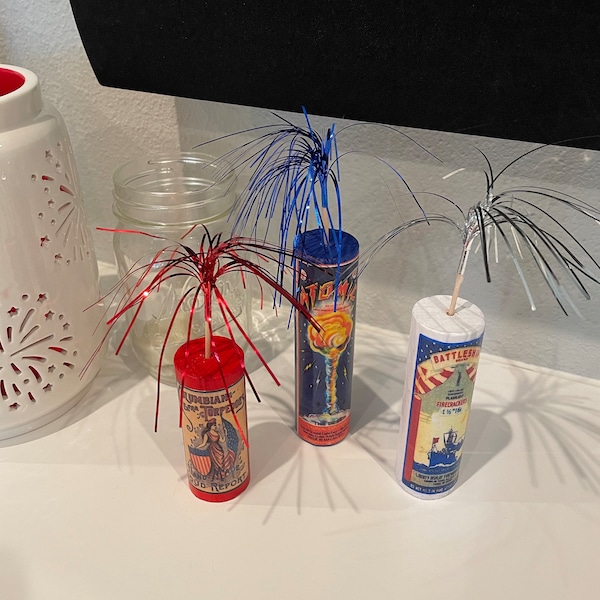 Tiered Tray Wood Firework 4th of July Decor, Vintage Insp Sparkler ...