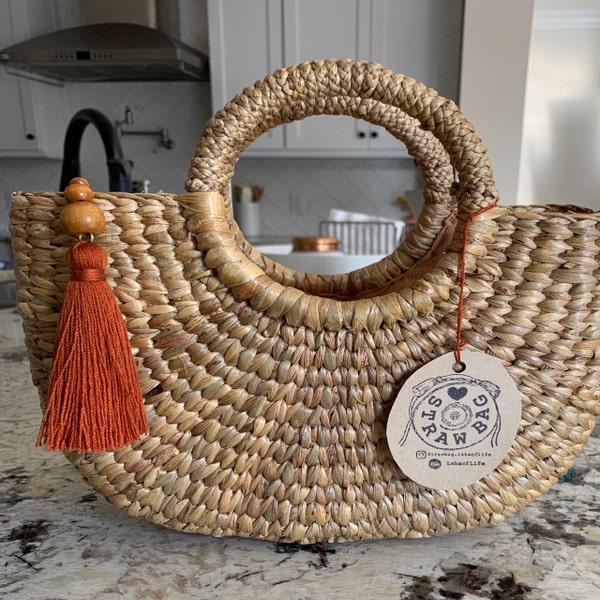 Small Straw Bag • Cream Lining • Weaving Seagrass Top Handle Bag ...