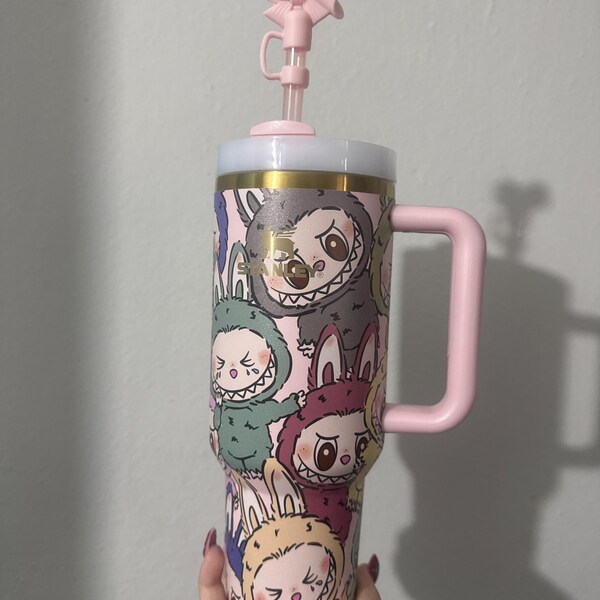 Custom Labubu Stanley Cup 40oz Water Bottle Pop Mart Labubu Cup Macaron ...