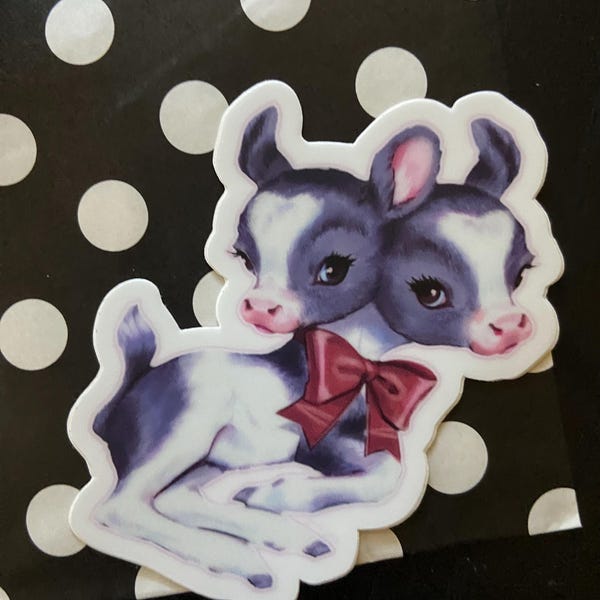 Two Headed Calf Sticker | Creepy Cute Mutant Cow Oddity Art on ...