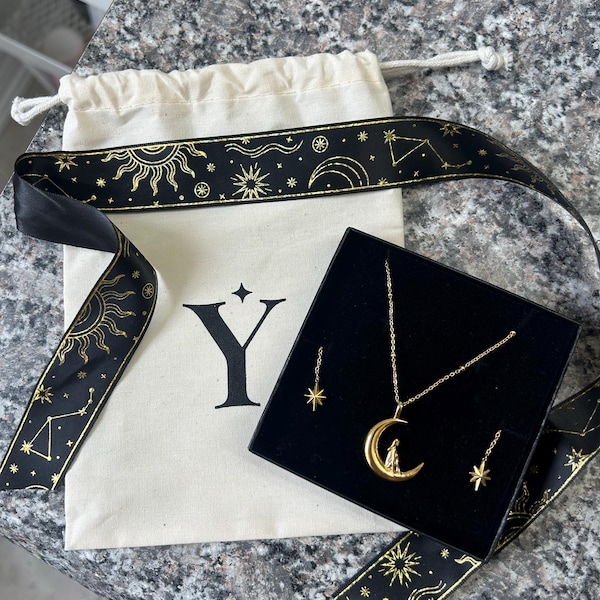 SELENE Woman on Moon Necklace, 18k PVD Gold Jewelry, Waterproof, Non ...