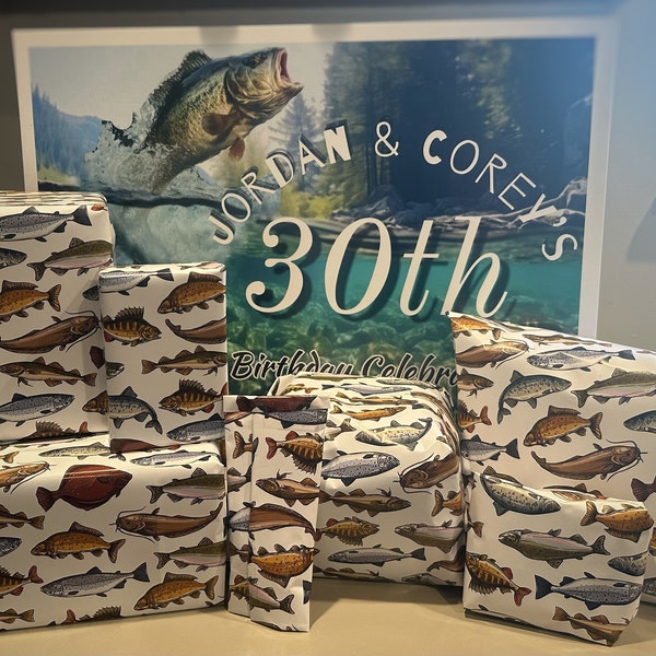 Fish Gift Wrap - Fishing Party, Fishing Birthday, Fish Party Supplies ...