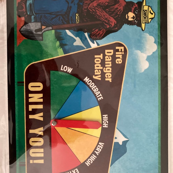 Fire Danger Sign With Adjustable Dial Smokey Bear 8"x12" Metal Made in ...