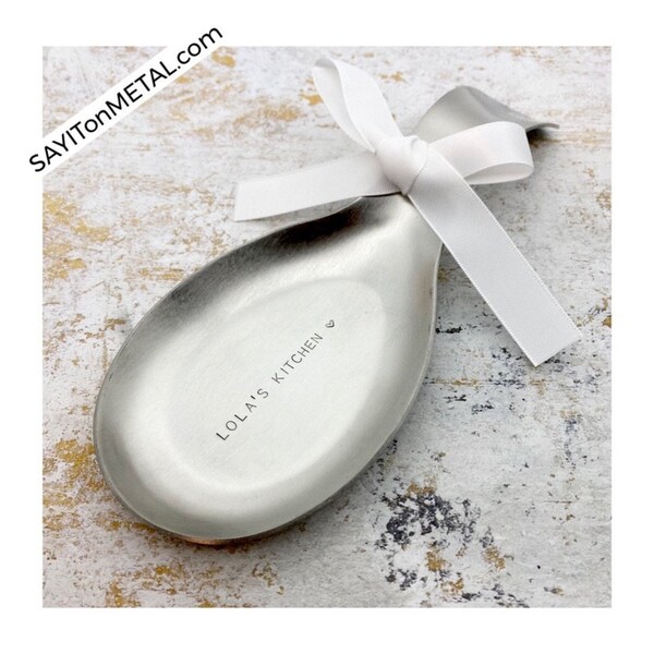 Custom Hand Stamped Metal Spoon Rest • Spoon Holder Birthday Gift for ...