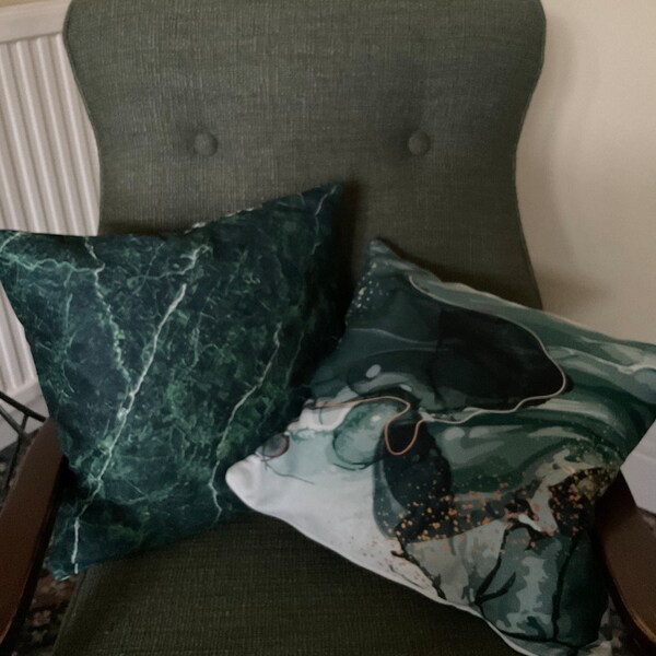 Dark Green Cushion Cover|marble Effect Pillow Case|modern Flower ...