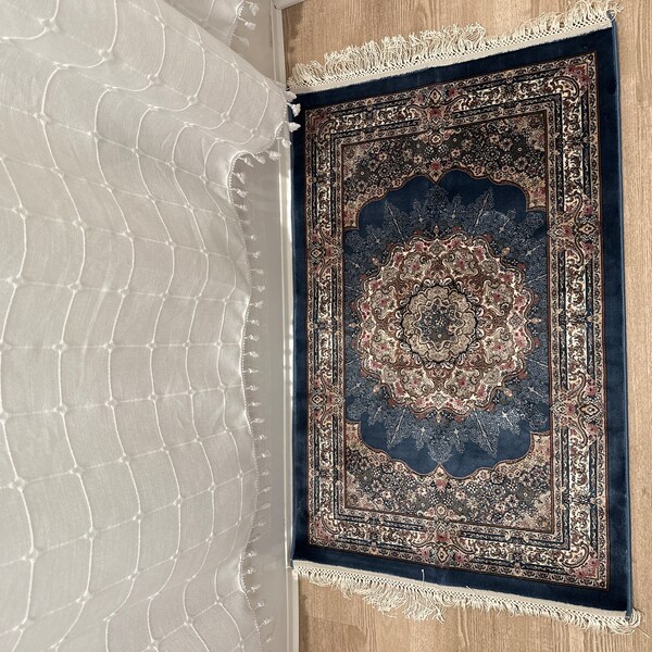 Blue Unique Silk Rug/ Blue Persian Silk Luxury Carpet/ Rug 4X6/ High ...