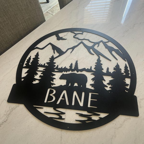 Wilderness Bear Cabin Sign, Mountain Decor Personalized Metal Bear Sign ...
