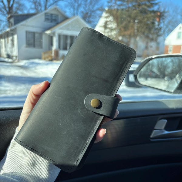 Leather Checkbook Sleeve, Checkbook Cover With Card Holders ...