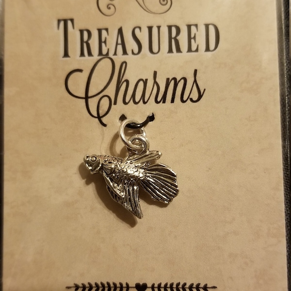 Betta Fish Charm Silver Plated Siamese Fighting Fish Charm for Necklace ...