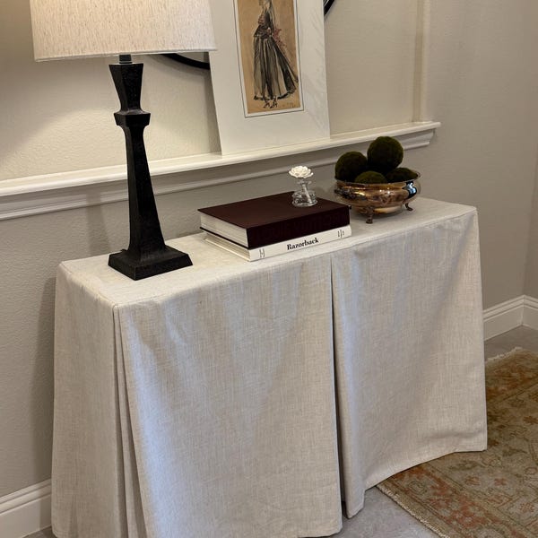 Round White Cotton Table Skirt, Custom Box Ruffle Tablecloth, Ivory ...