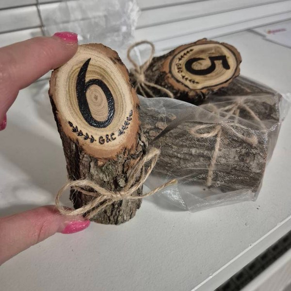 Rustic Wedding Table Numbers Engraved Wooden Log Table Numbers Boho ...