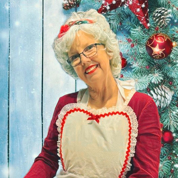 Mrs Claus Apron and Hat, Mrs Claus Costume Apron, Farmhouse Christmas ...