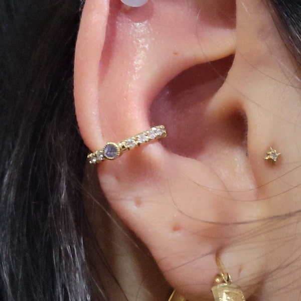 Daith Septum Clicker Blue White Diamonds 14k Solid Gold Nose Ring Hoop ...