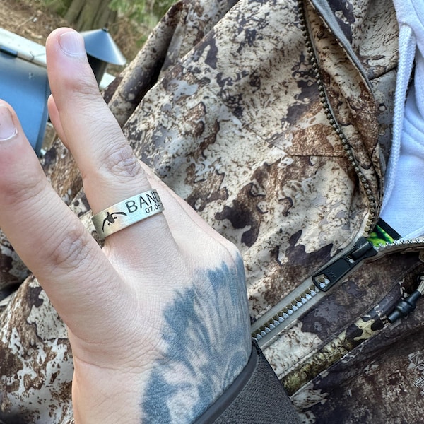Duck Band Wedding Ring, Mens Banded Ring, Waterfowl Wedding Ring ...