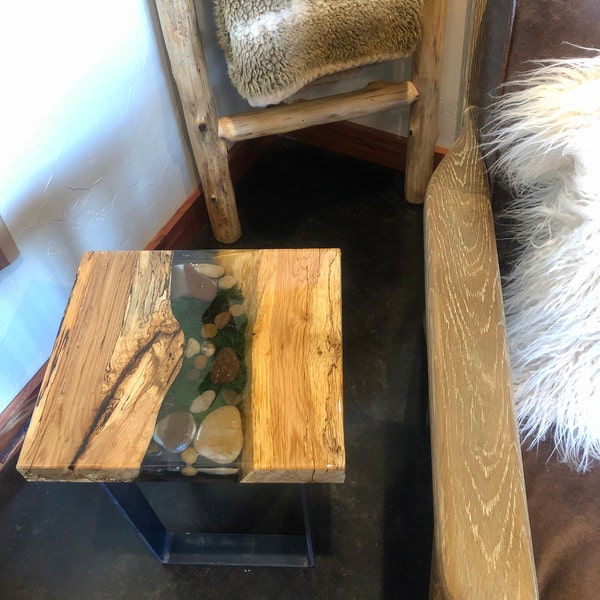 Epoxy Table Live Edge / Pebble Decor Table, Live End Table / Coffee ...