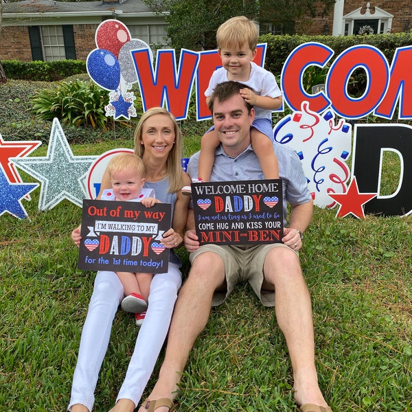 Welcome Home Daddy Sign Red White Blue Homecoming Back From Deployment ...