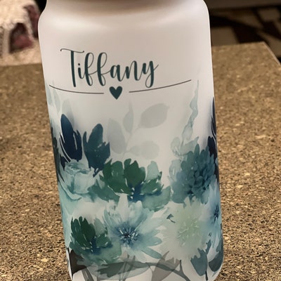 18oz Wildflower Frosted Glass Tumbler, Pretty Frosted Glass Can, Iced ...