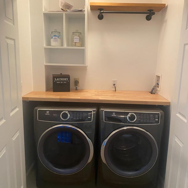 Laundry Room Bar With Attached Wood Shelf, Clothing Rack, Drying Bar ...