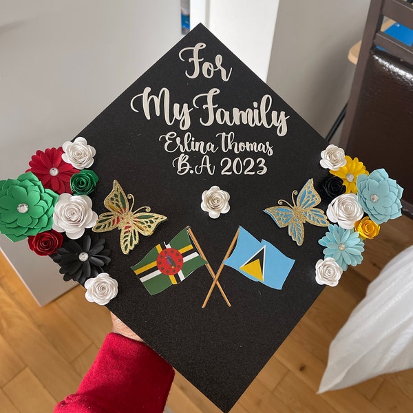 Graduation Cap Topper Mexico & USA Graduation Cap Graduation Cap Floral ...