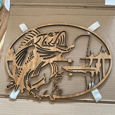 Wood Fish Laser Cut Out, Laser Cut Wood, Bass Wall Hanging, Wood ...