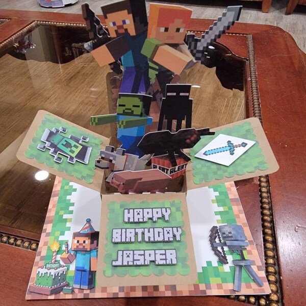 Minecraft Birthday/celebration/greeting 3D Pop-up Box Card/ Party ...