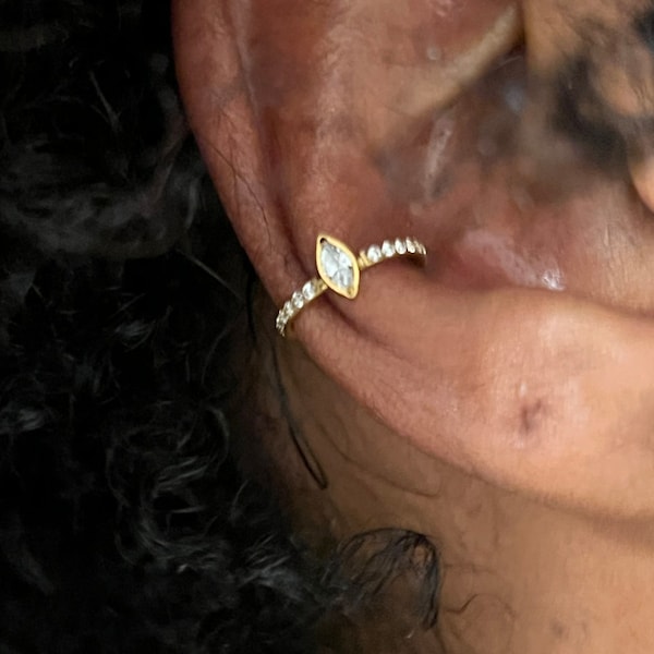 G23 Titanium Conch Earring, Solitaire Marquise Gem, Gold Conch Hoop ...