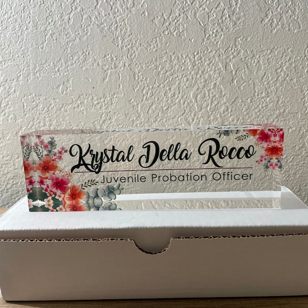 Personalized Name Plate for Desk | Flowers Wild Design on Clear Acrylic ...