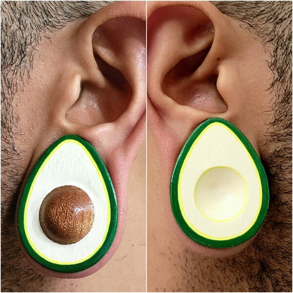 Pair of Teardrop Avocado Wood Ear Plugs, Vegan Avocado Gauges 16mm 18mm ...