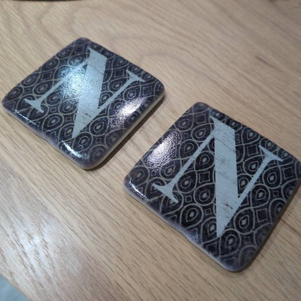 Handmade Alphabet Resin Coasters Ceramic Stone Coffee Tea Drink Shabby ...