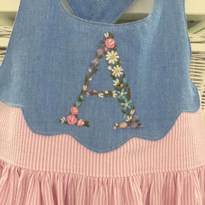 Machine Embroidery LETTER A Uppercase 9,6cm/3.80 Tall Dainty Floral ...