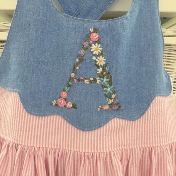 Machine Embroidery LETTER A Uppercase 9,6cm/3.80" Tall Dainty Floral ...