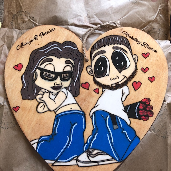 Chicano Love Heart (in Color), Anniversary Couple Art, Custom Cartoon ...