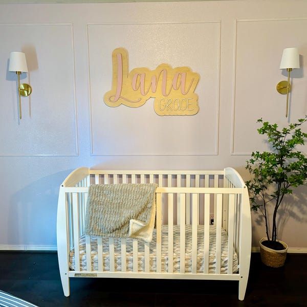 Large Wood Name Sign, Nursery Name Sign, Boho Nursery Sign , Above Crib ...