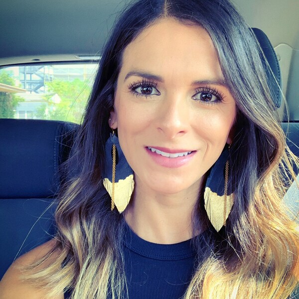 Leather Feather Earrings. Black With Painted Golden Tip. - Etsy