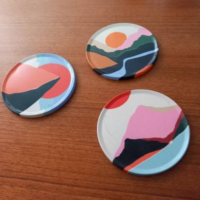 Boho Coasters Set of 6 Drink Coasters Abstract Art Coasters Drink ...