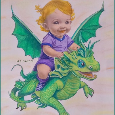 20 Jolly Creatures happy Elves, Gnomes and Babies Riding Dragons Set 1 ...
