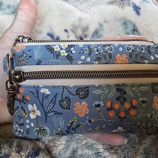 Cotton Double Zip Wallet, Coin & Card Pouch, Zipper Pouch, Keychain ...