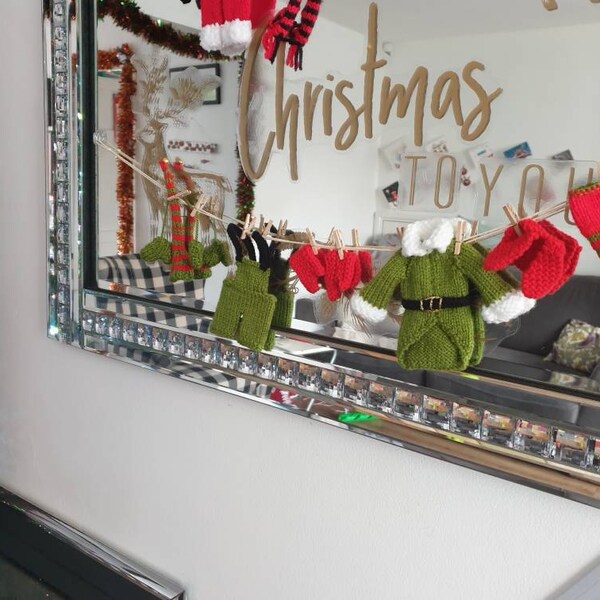 Christmas Garland - Elf's Laundry - Hand Knitted Washing Line - Hanging ...