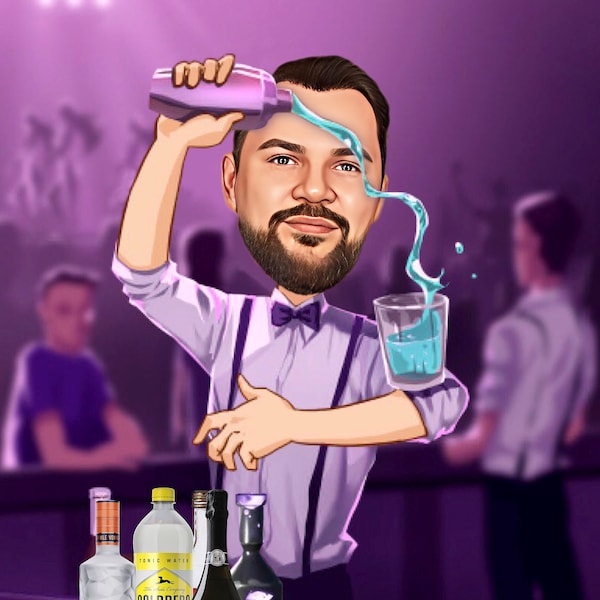 Personalized Bartender Caricature, Mixologist, Barman Gifts, Barman ...