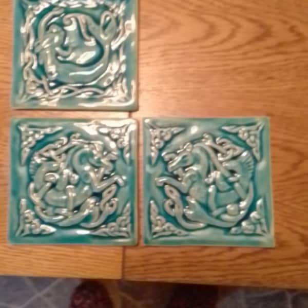 Emerald Green 4"celtic Dragon Ceramic Tile - Etsy