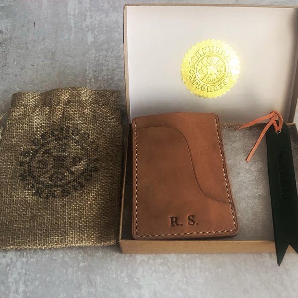 Custom Leather Credit Card Holder - Slim Bifold Wallet - Personalized ...
