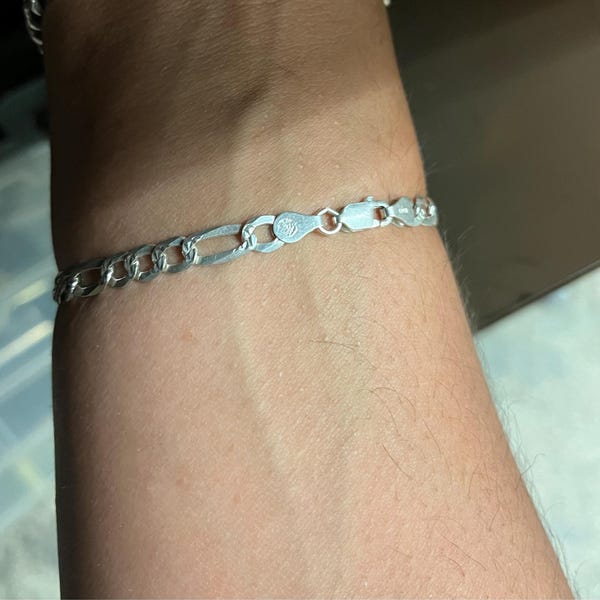 Real SOLID 925 Sterling Silver FIGARO Chain BRACELET, Italian Figaro Link Chain, 2.5MM-9MM, Mens ...