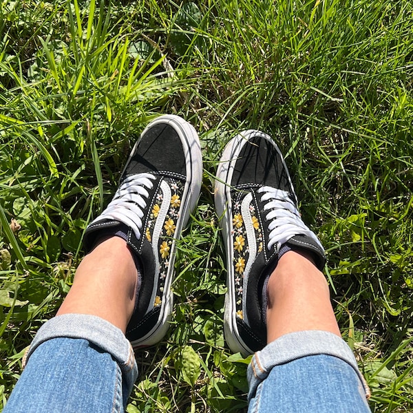 Custom Vans Yellow Flowers Embroidered Shoes, Sunflower Embroidered ...