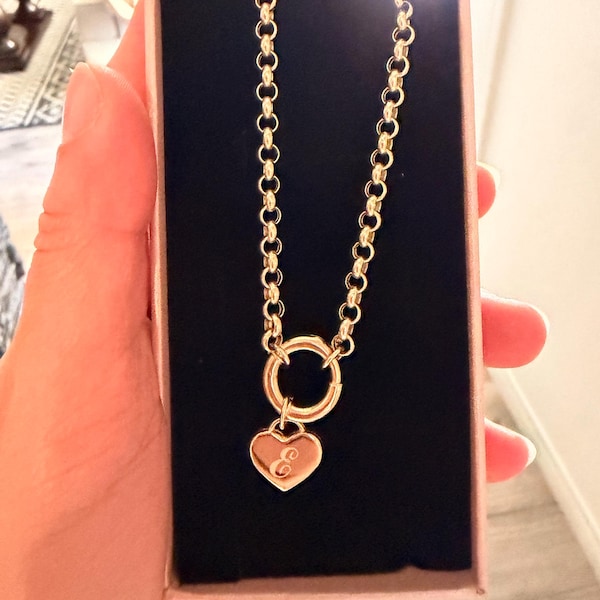 14K Gold Rolo Chain Sailor Claps, Spring Ring Claps Necklace, Rolo ...