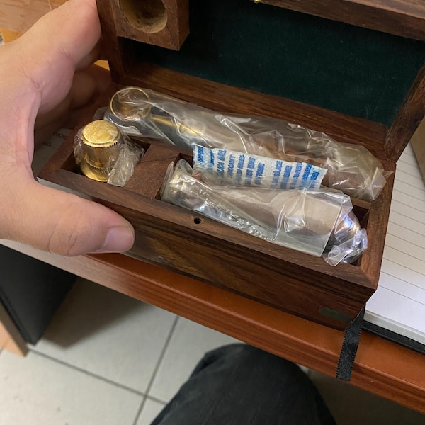 10 Colonial Distressed Wood Portable Traveling Writing Instrument Box ...