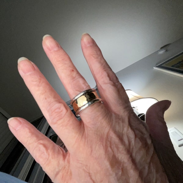 Handcrafted Unique Hammered Mixed Metal Ring Solid Gold Spinner Ring ...