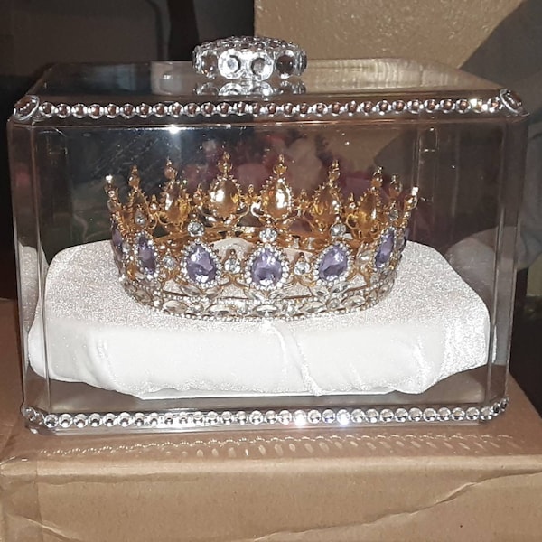 8x6x5" Round Crown Tiara Display Case With Velvet Cushion for Pageant ...