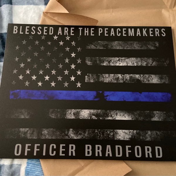 Thin Blue Line American Flag Blessed Are the Peacemakers Personalized ...