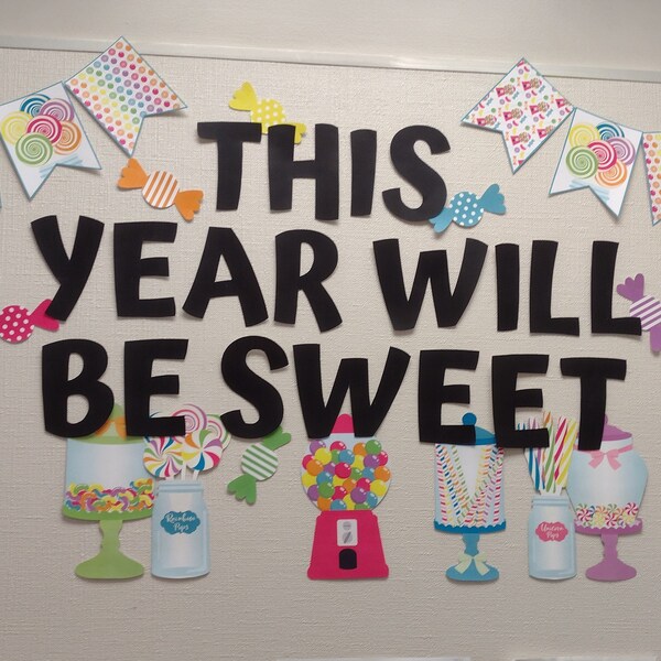 Sweet Year Bulletin Board Candy Shop Store Back to School Display Kit ...